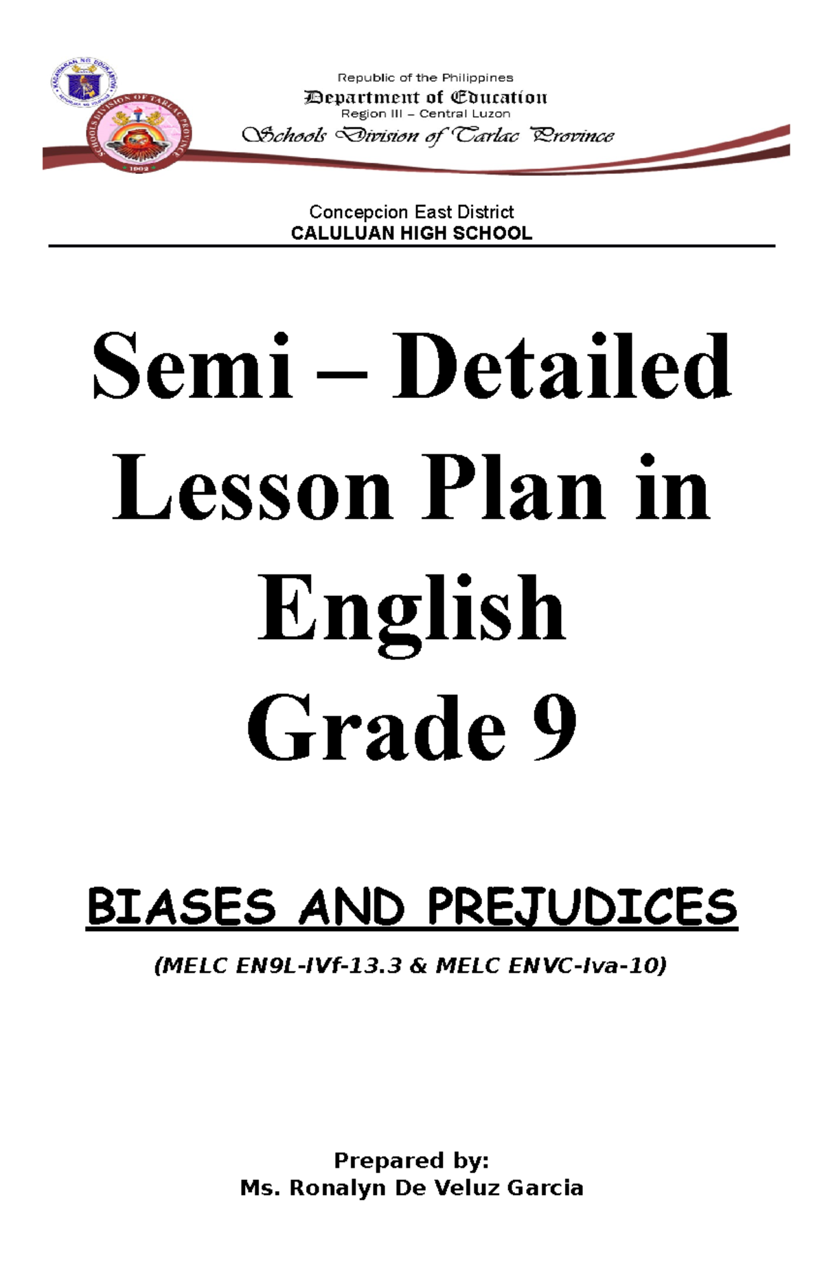 Detailed Lesson Plan In English Grade 9 Michelle A Detailed Lesson