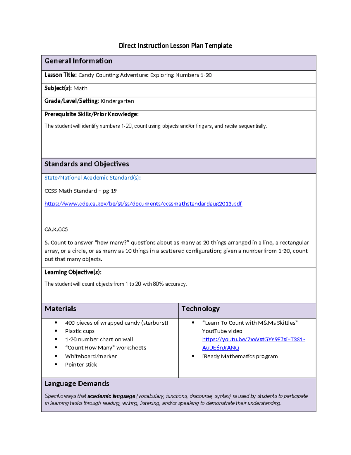 D091 Task 2 - Task 2 - passed - Direct Instruction Lesson Plan Template General Information ...