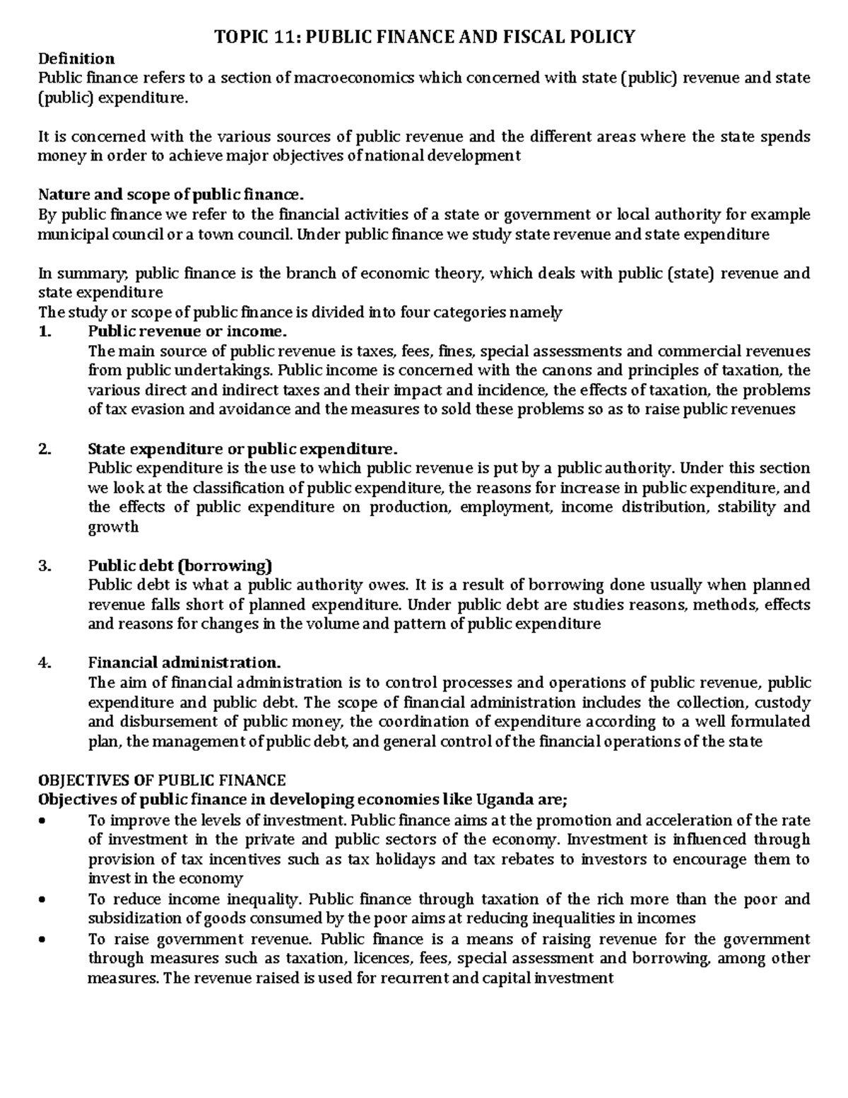 Public Finance & Fiscal Policy Overview: Key Concepts & Functions - Studocu