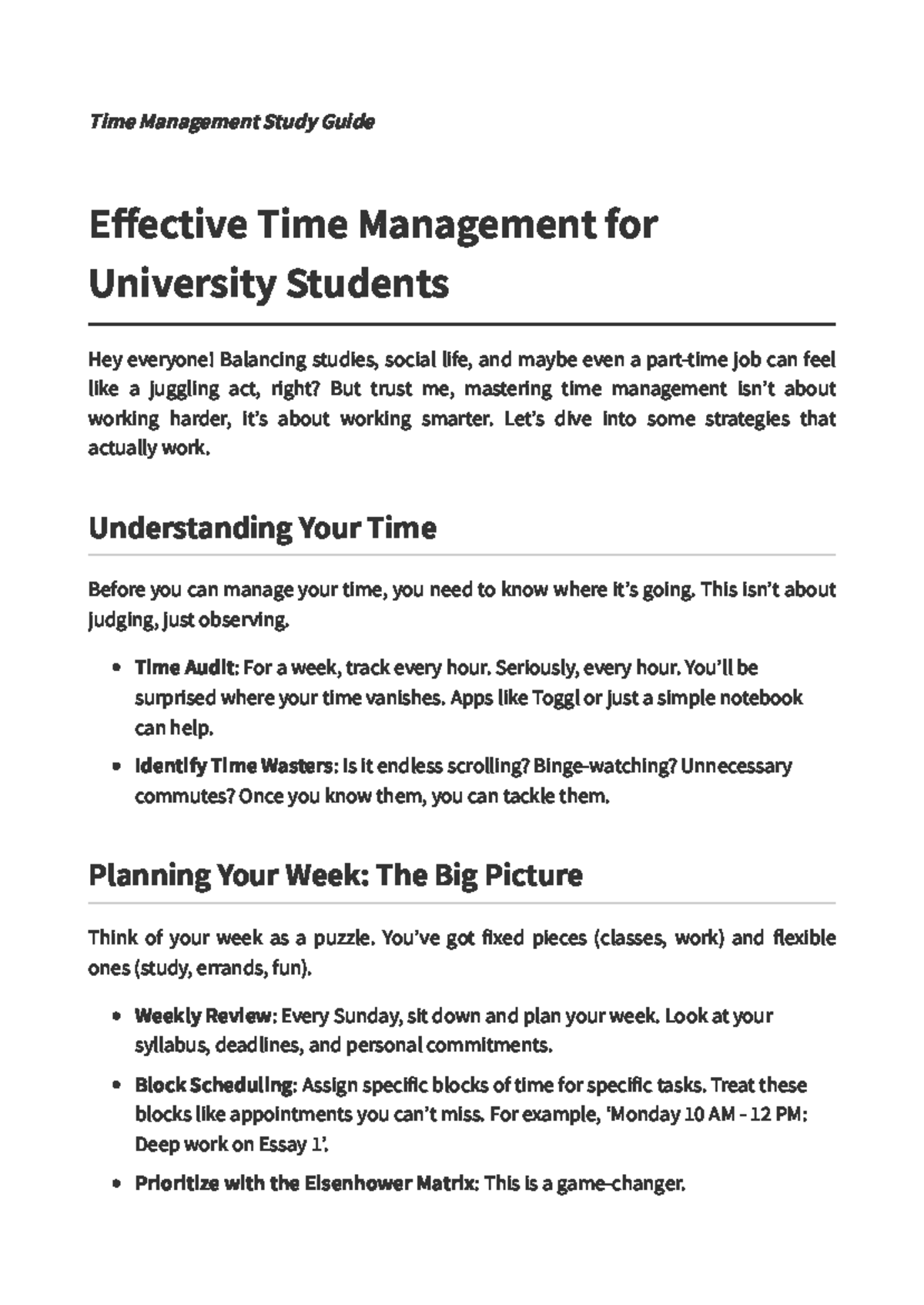Time Management Study Guide (TM101): Strategies for Success - Studocu