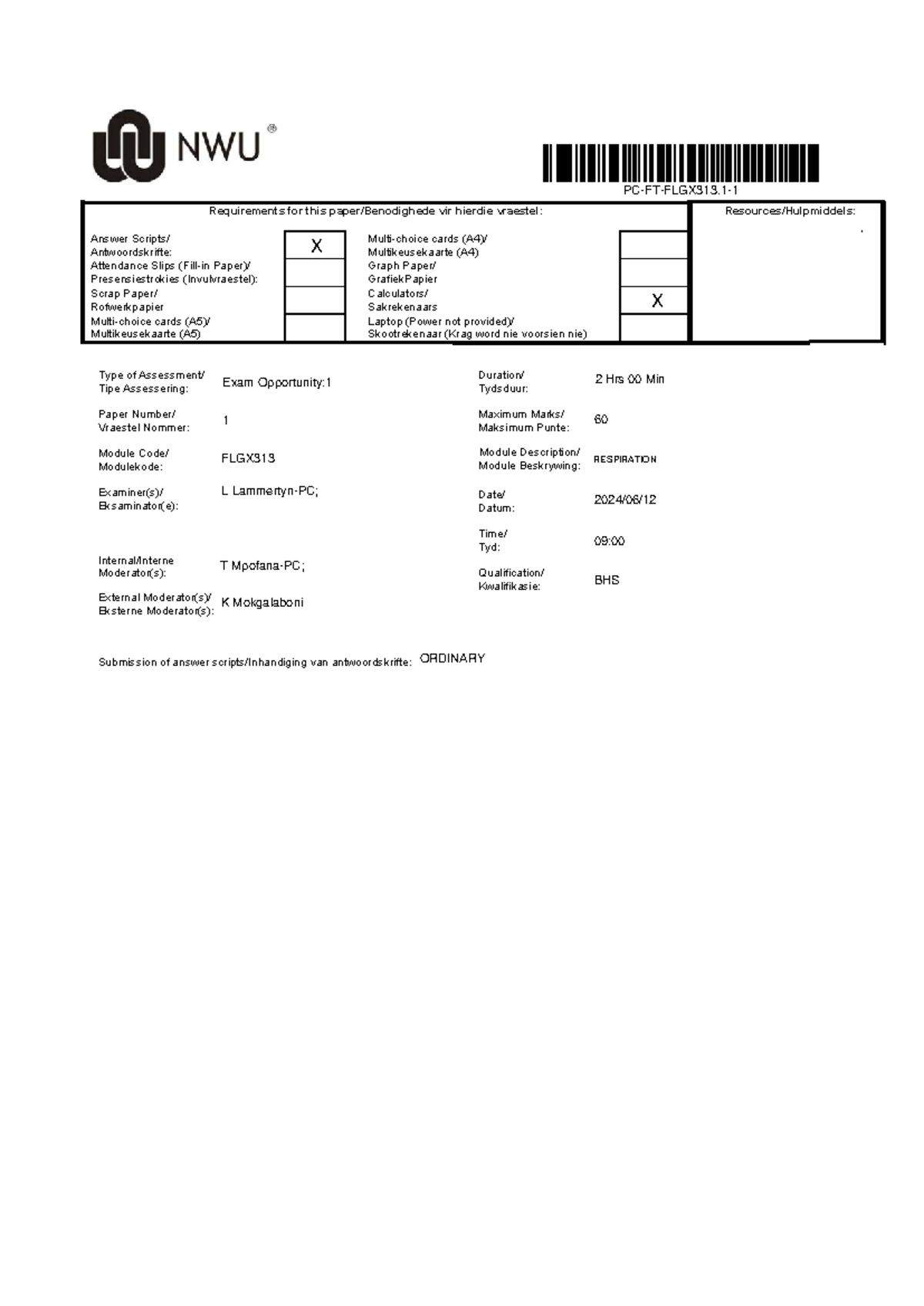 FLGX313: Final Exam Paper 1 - Pulmonary Pressures & Gas Exchange ...
