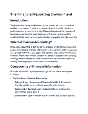 Comprehensive Overview of Financial Reporting Environment (ACC101 ...