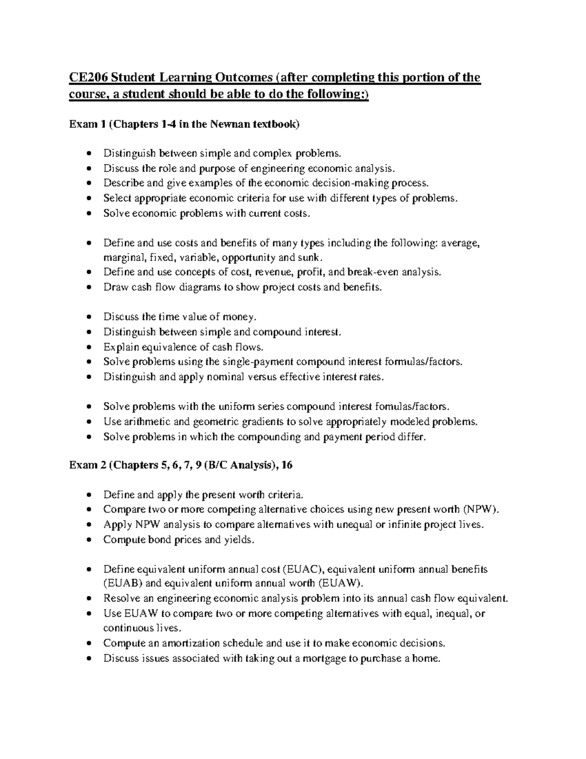 CE206 Final Exam Study Guide: Engineering Economics - Studocu