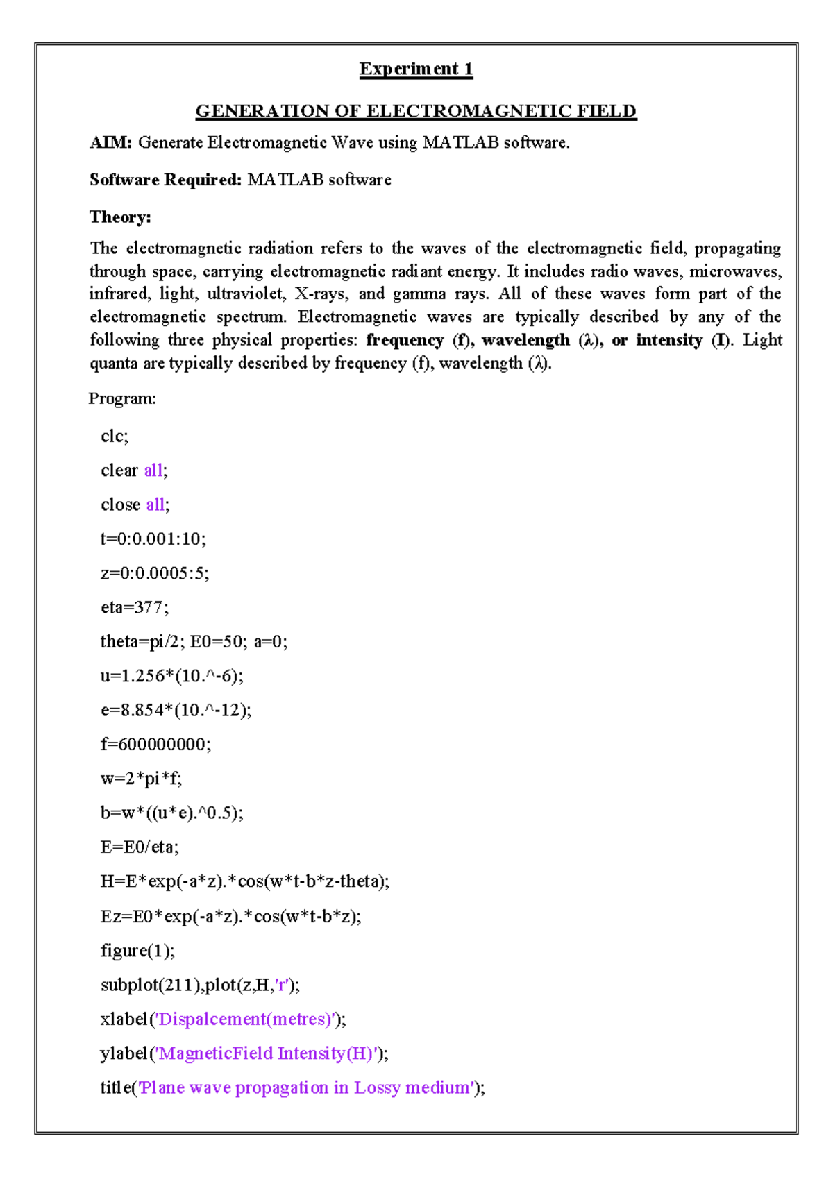 Antennas Lab Manual: Experiments for B.Tech I Sem R23 - Studocu