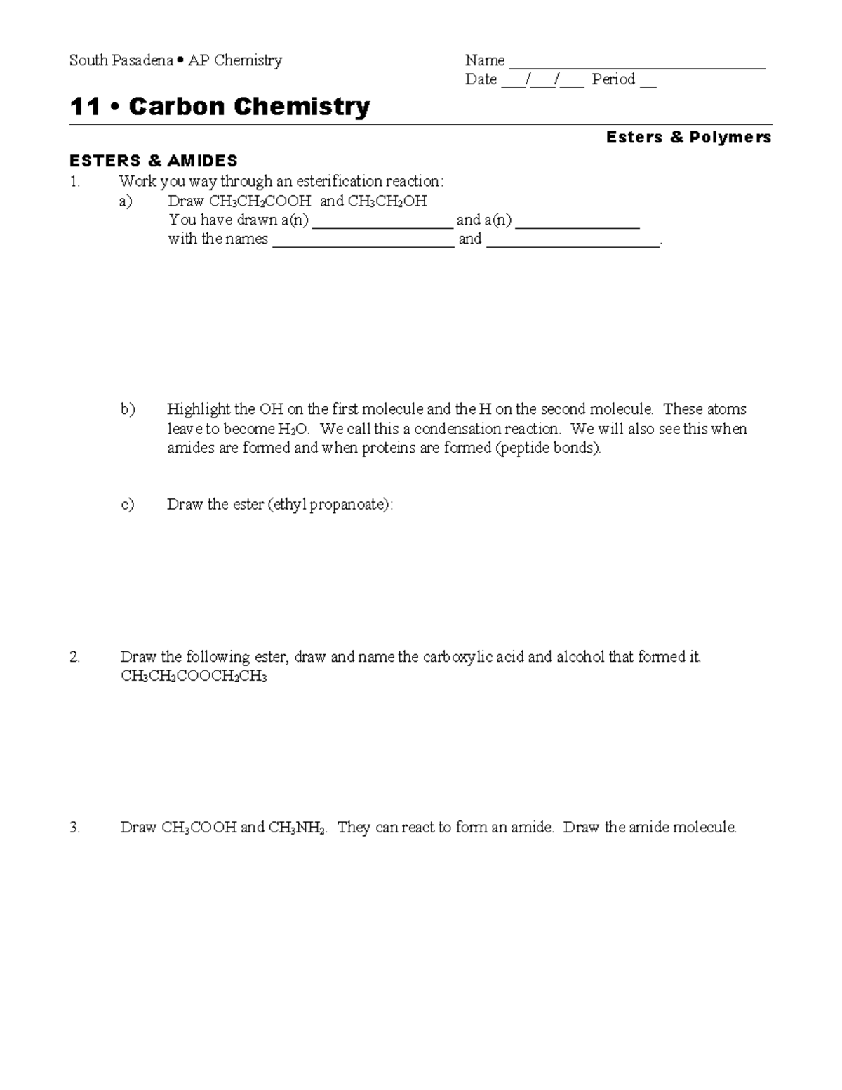 Apch11 esters - South Pasadena AP Chemistry Name ...