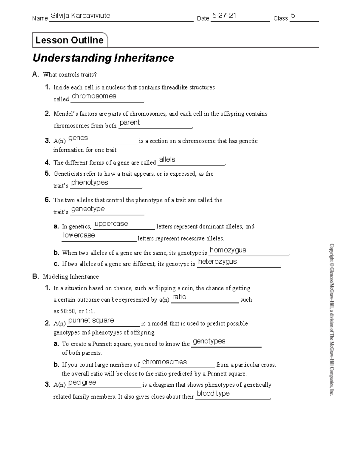 10.2 Inheritance fillable 1 - Name Date Class Understanding Inheritance ...