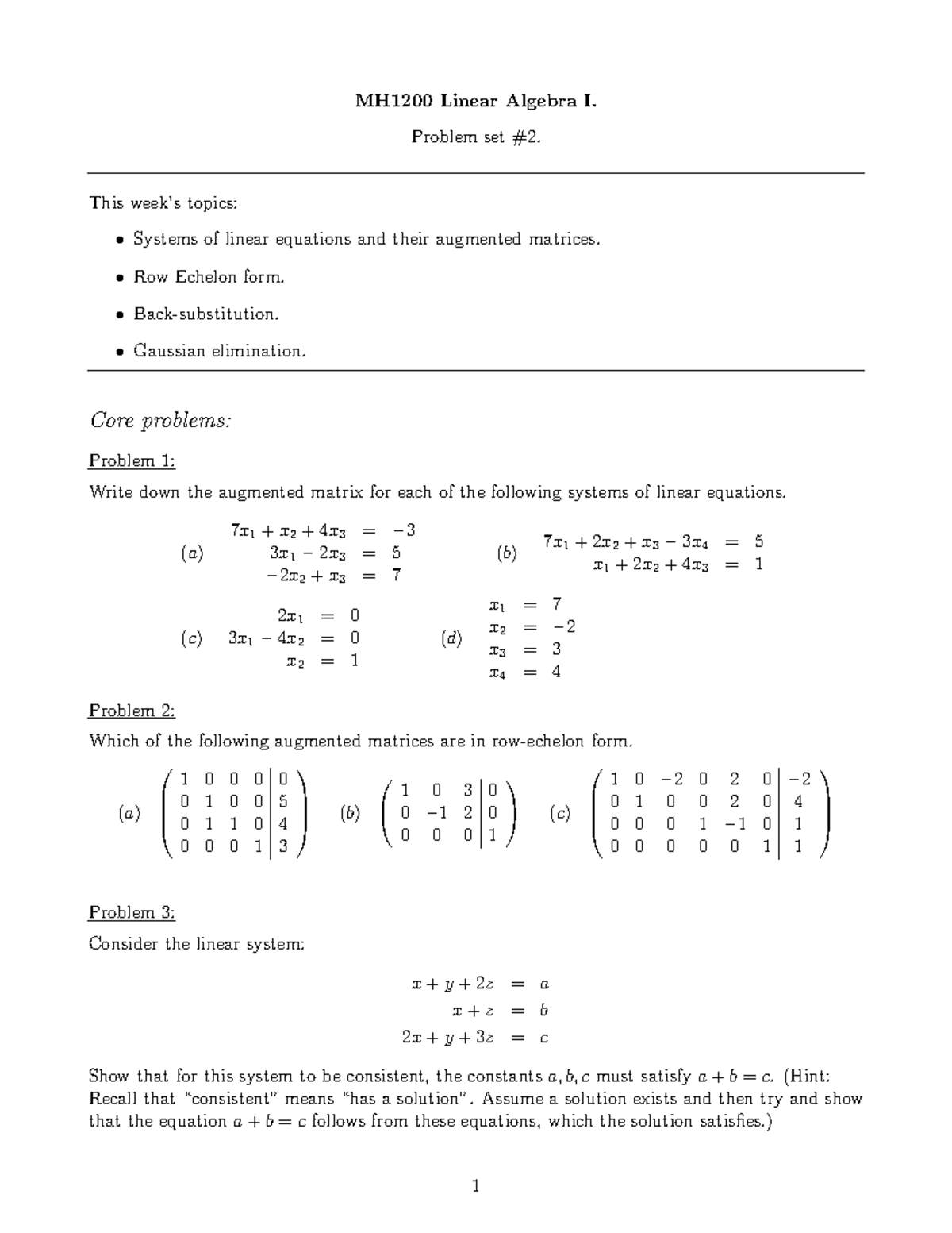 Problem Set 2 - .............. - MH1200 Linear Algebra I. Problem set ...