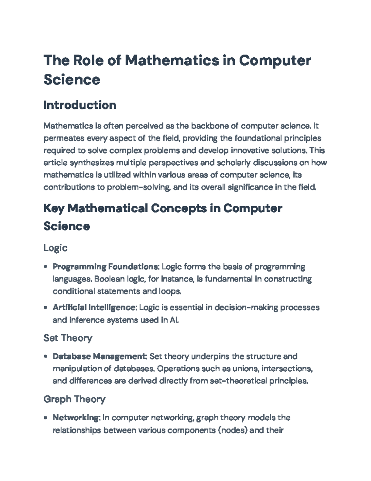 Mathematics in Computer Science: Foundations, Applications ...