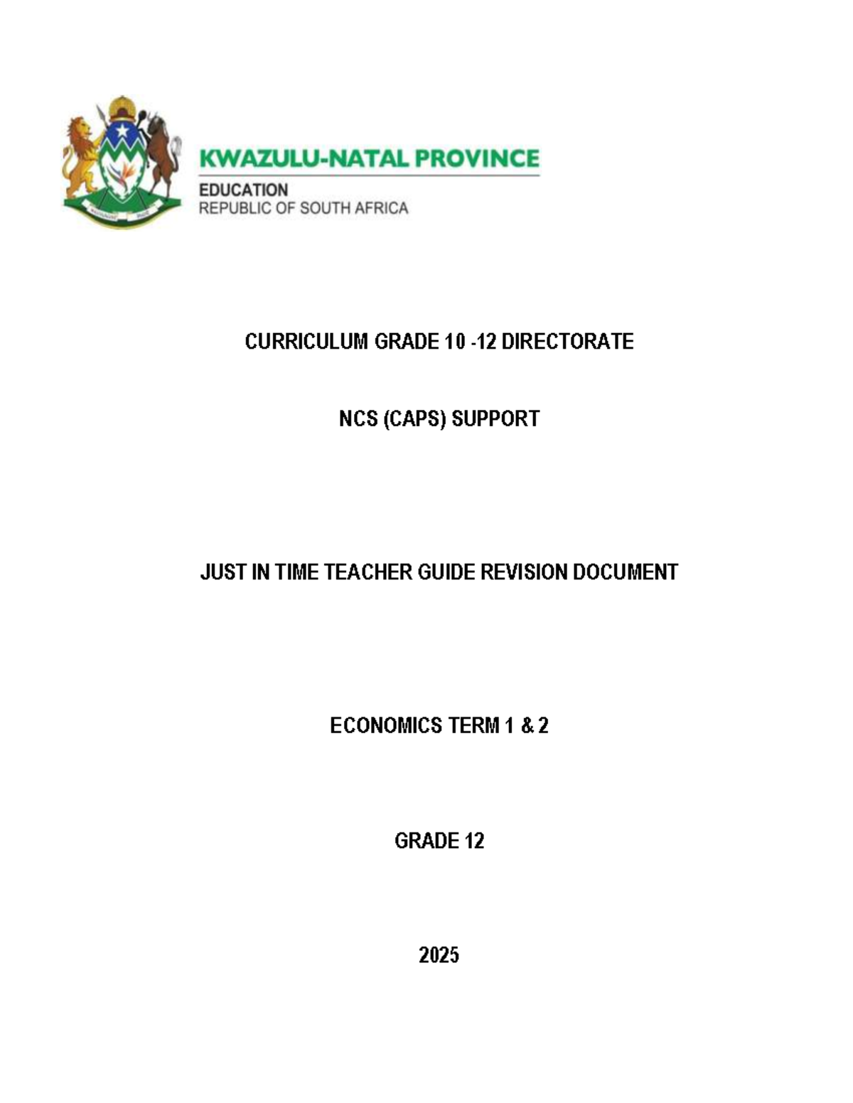Economics JIT 2025 Grade 12 Teacher Guide: Circular Flow Activities ...