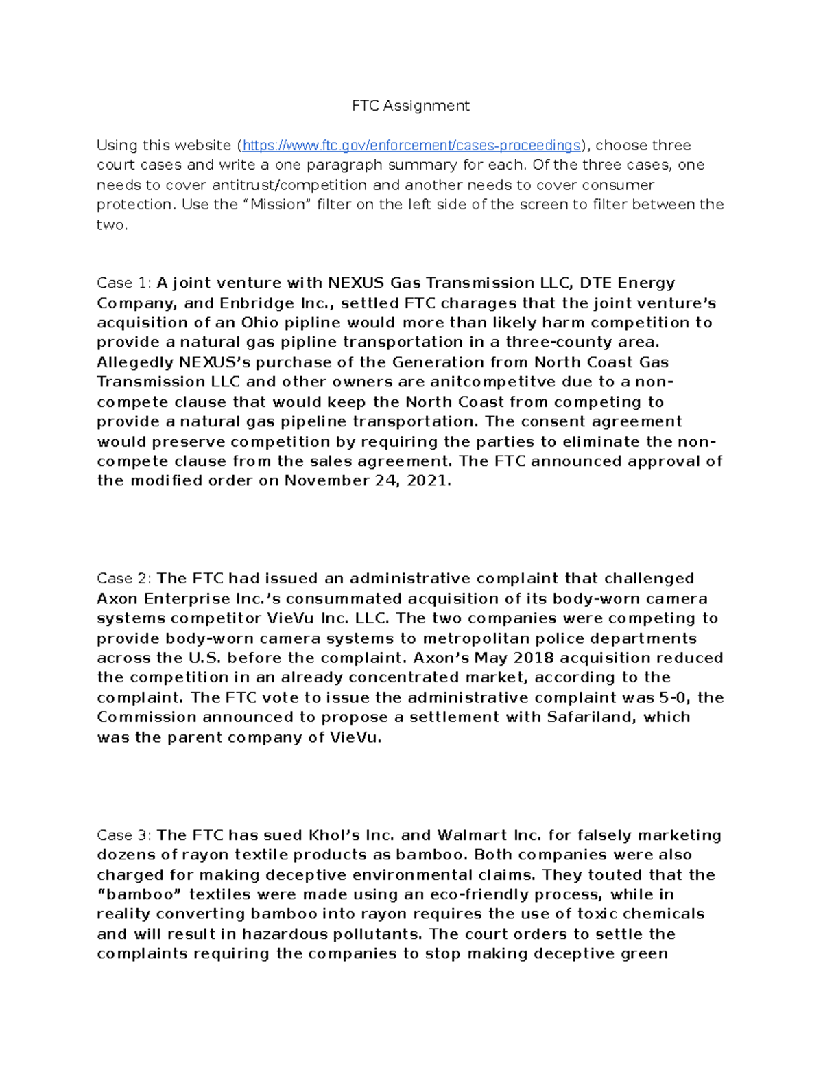 FTC Chapter 11 Assignment: Summary of Key Court Cases - Studocu