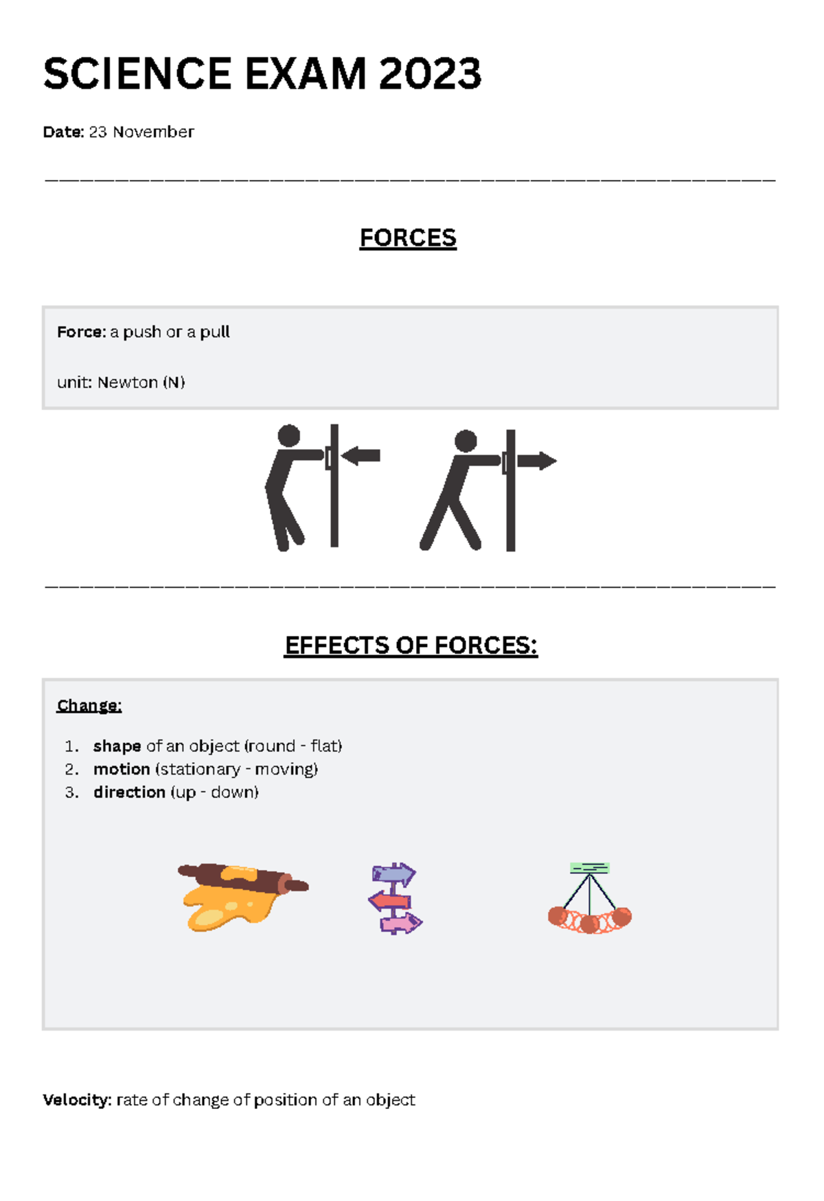 SCIENCE 2023 EXAM: Physics Notes on Forces and Motion - Studocu