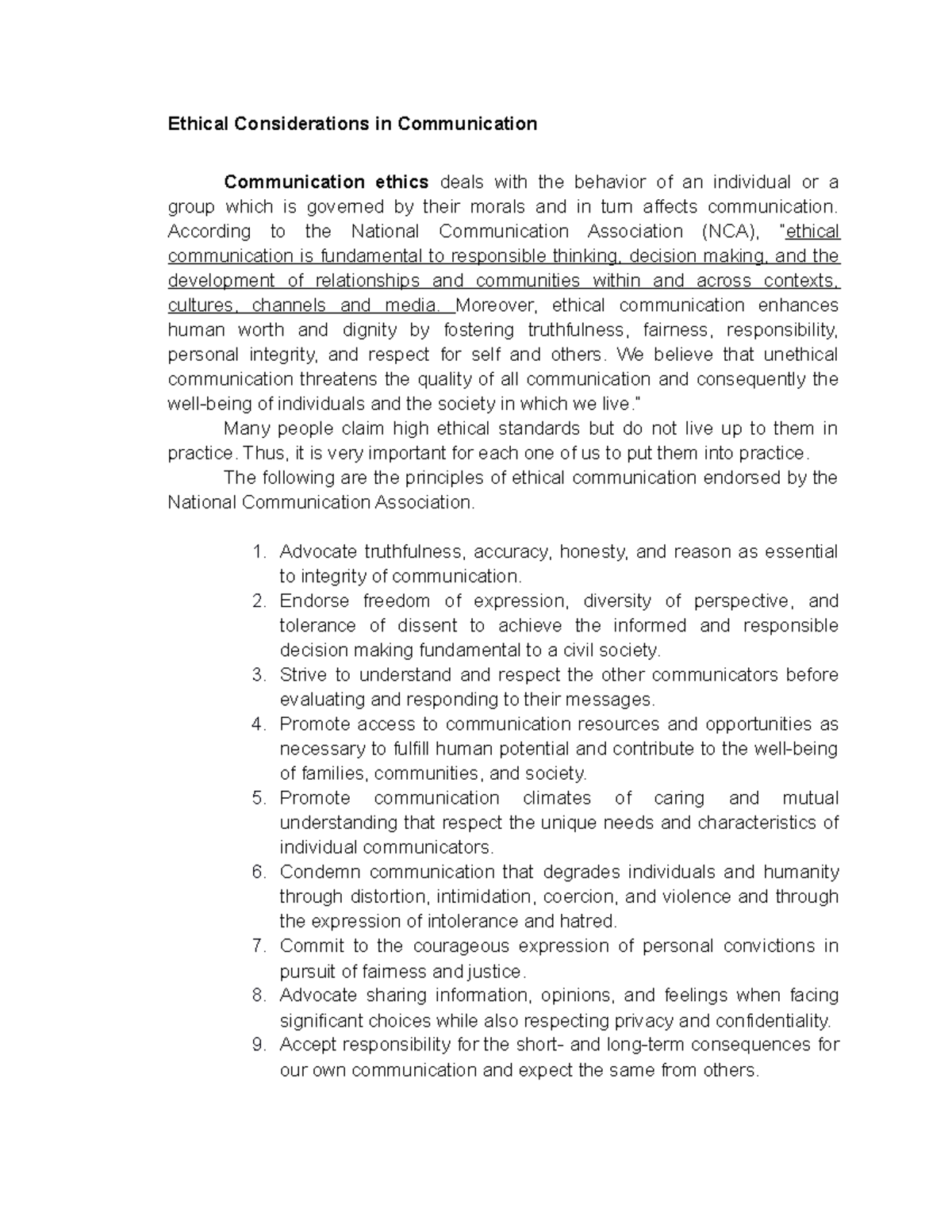 Ethical Considerations in Communication: Principles and Practices - Studocu