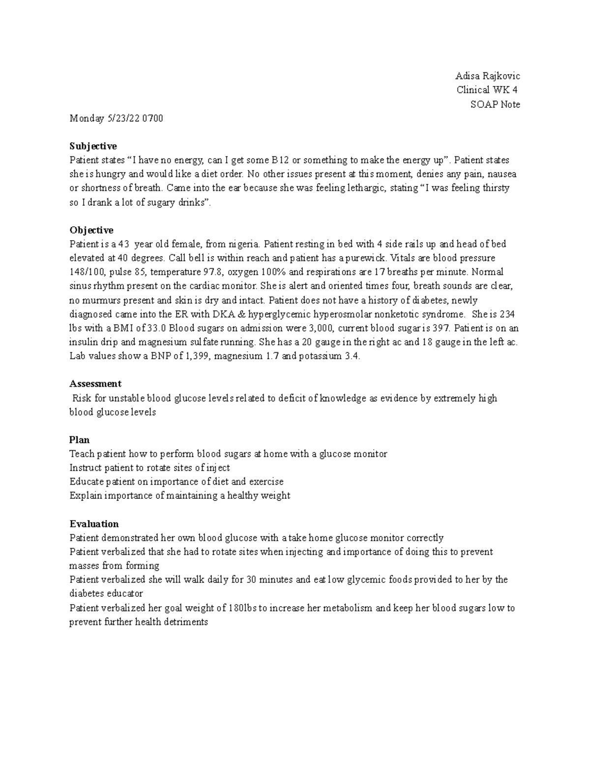 Clinical WK 4 SOAP Notes: Patient Assessment & Care Plan - Studocu