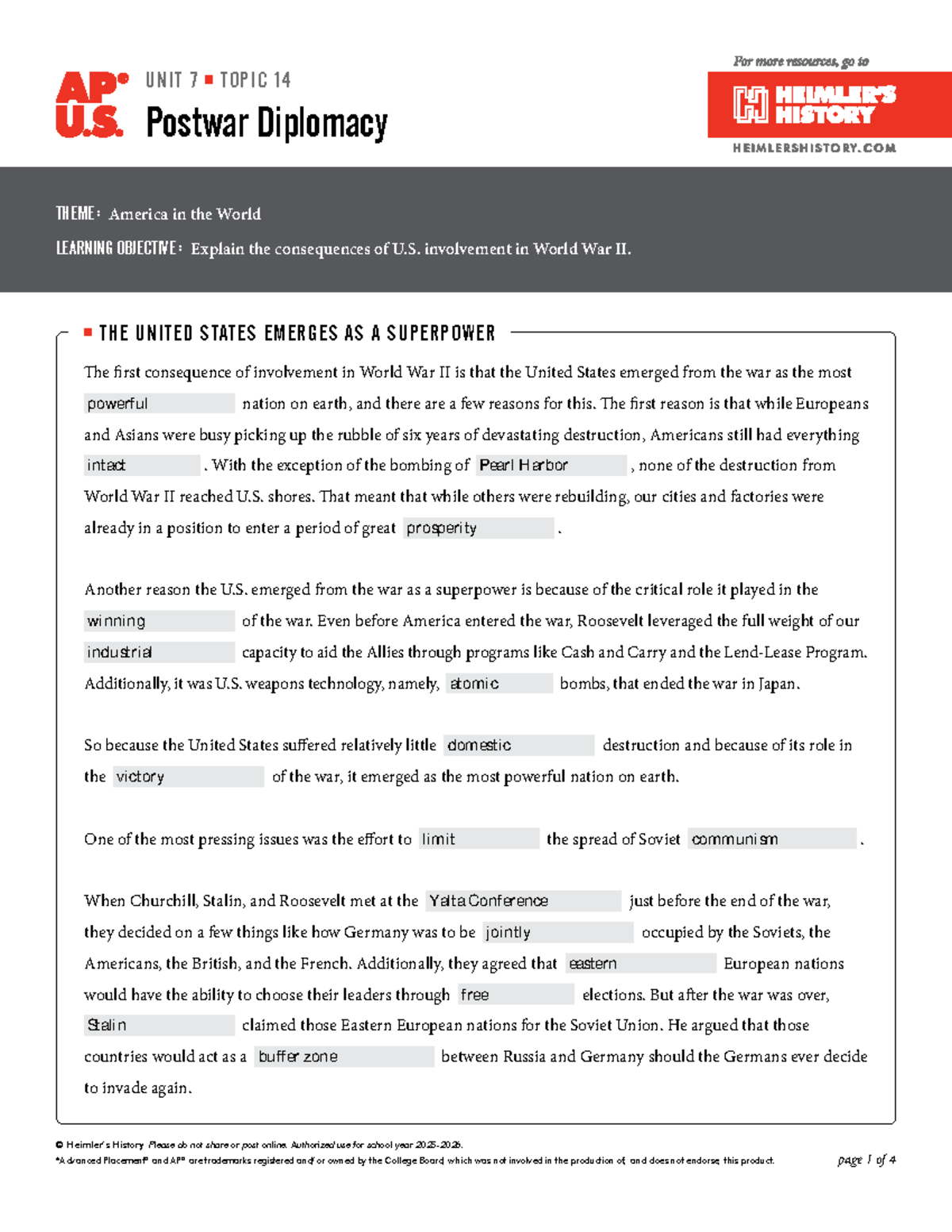 APUSH Unit 7 Topic 14: Postwar Diplomacy Notes & Summary - Studocu