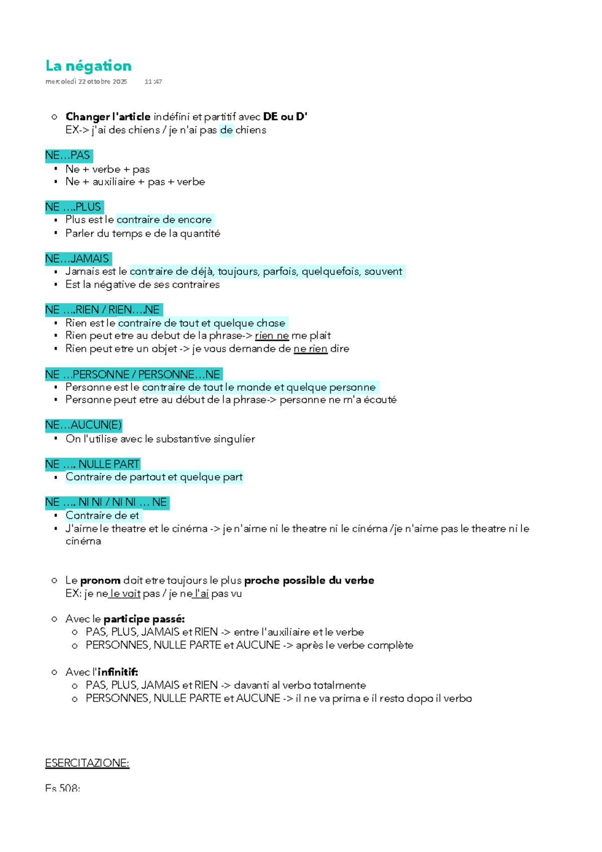 La négation en français - Notes de cours - Studocu
