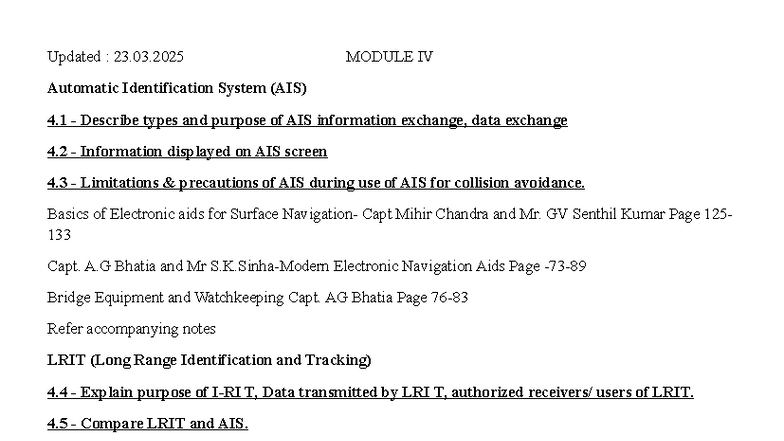 AIS and VDR Overview: Key Concepts and Limitations (Module IV) - Studocu