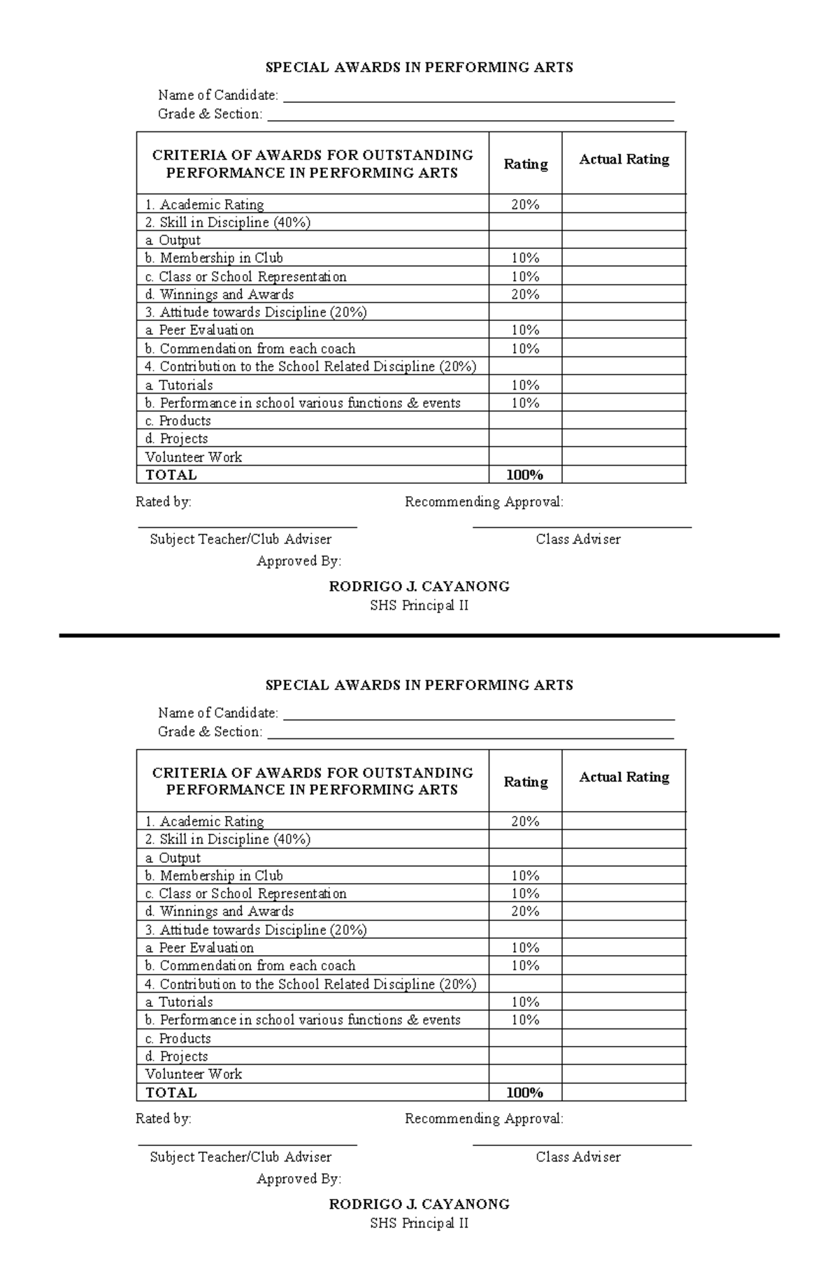 Application Forms for Special Awards in Arts, Sciences, & Leadership ...