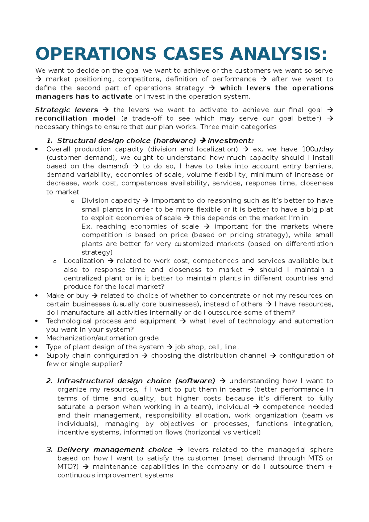 Operations Case Study Analysis: Strategic Levers and Market Positioning - Studocu