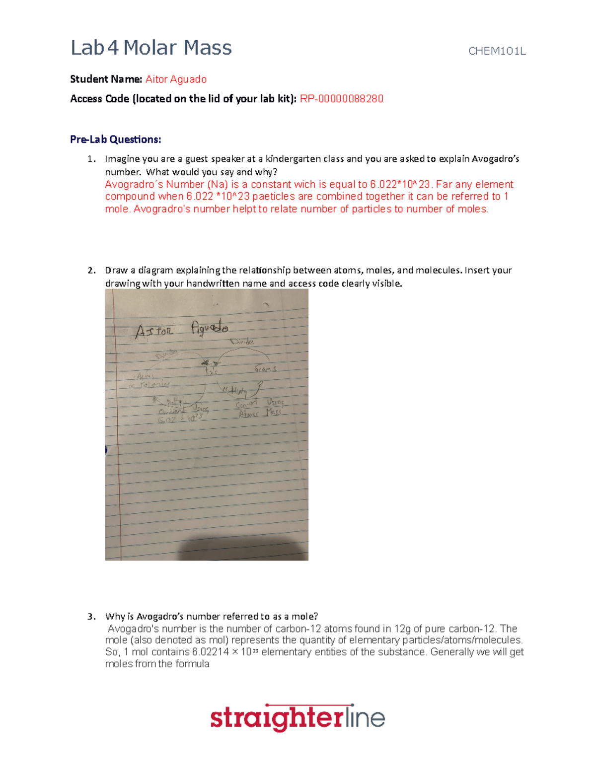 CHEM 101L Lab Assignment 4: Molar Mass & Avogadro's Number Insights ...