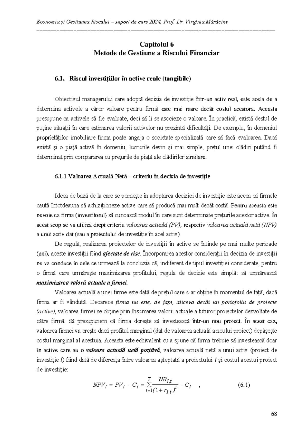Capitolul 6: Metode de Gestiune a Riscului Financiar - Suport de Curs ...