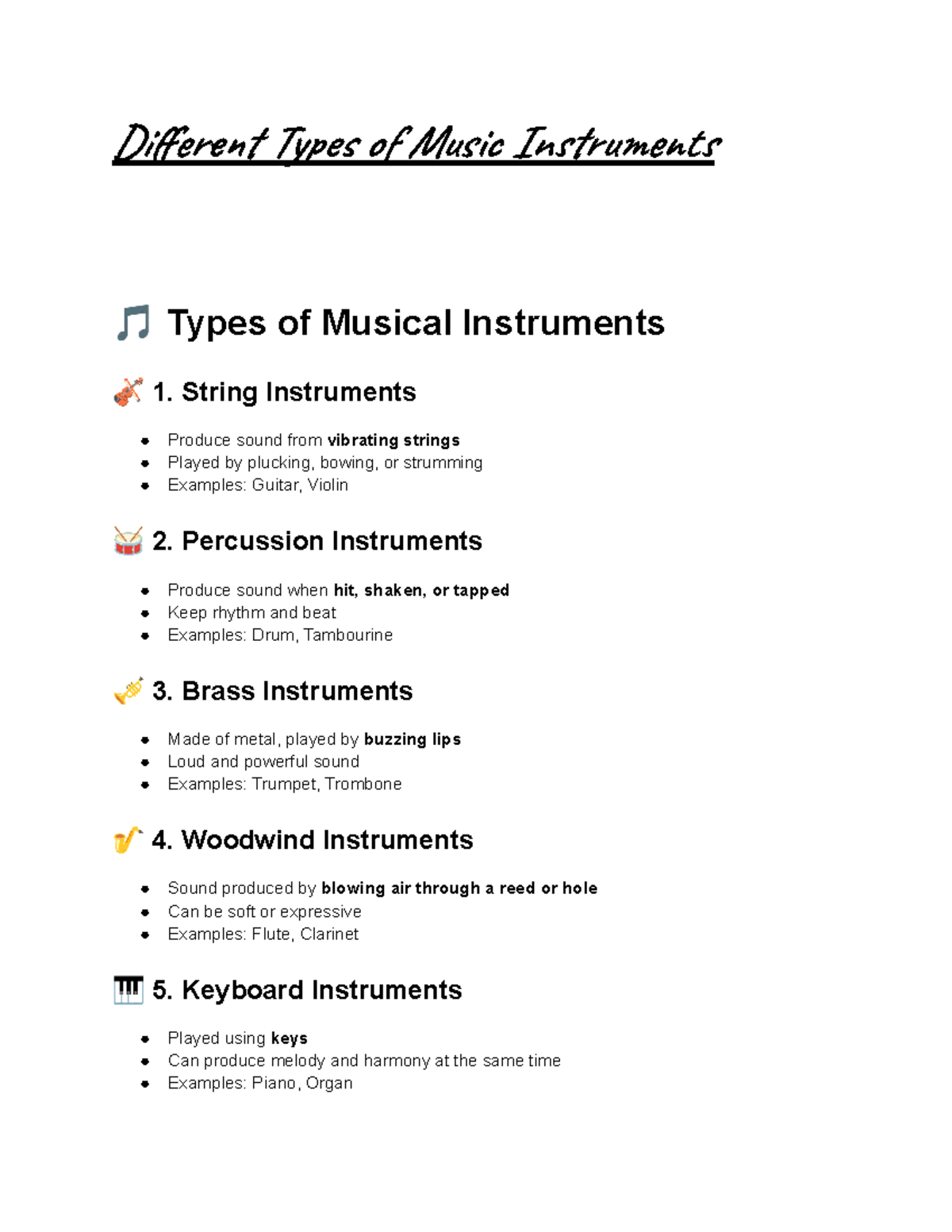 MUS 101: Overview of Different Types of Musical Instruments - Studocu