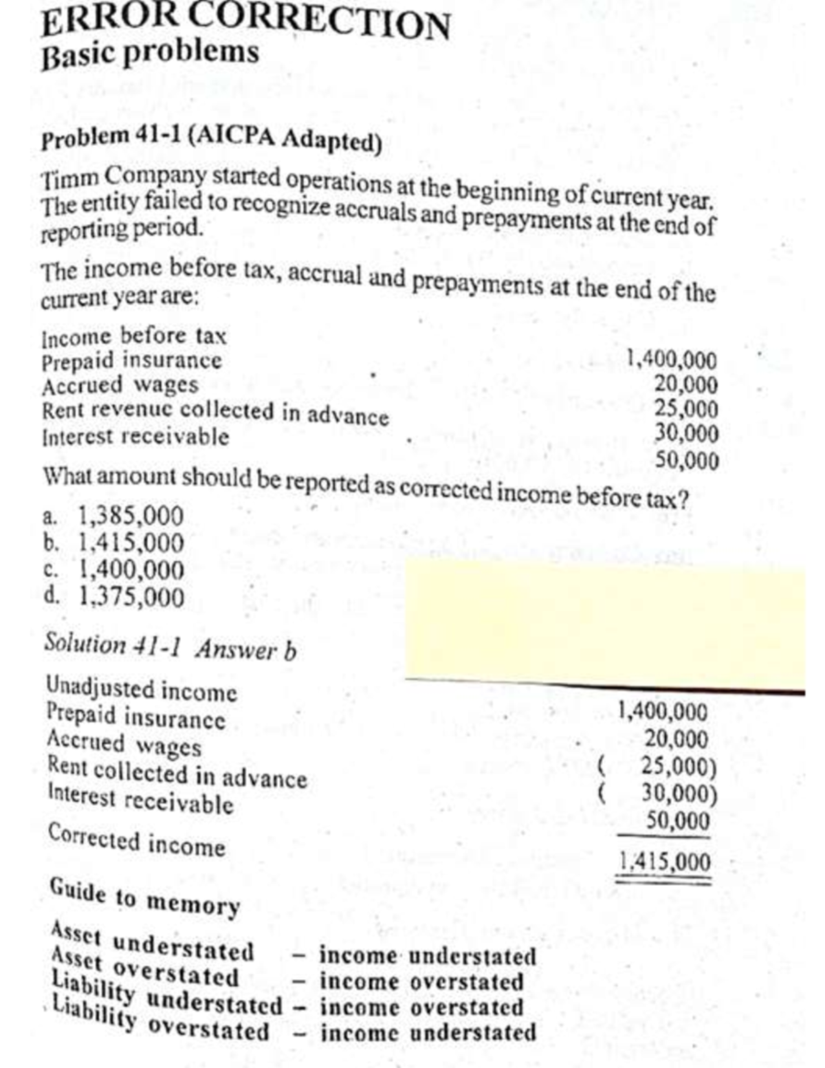 AICPA Adapted Error Correction Notes for Accounting Income Adjustments ...
