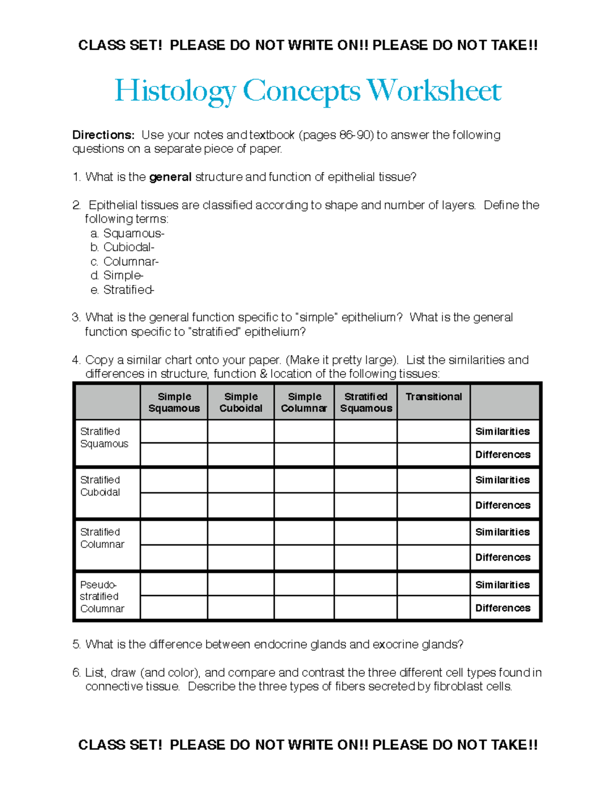 Epithelial Tissue Matching Worksheet Answers