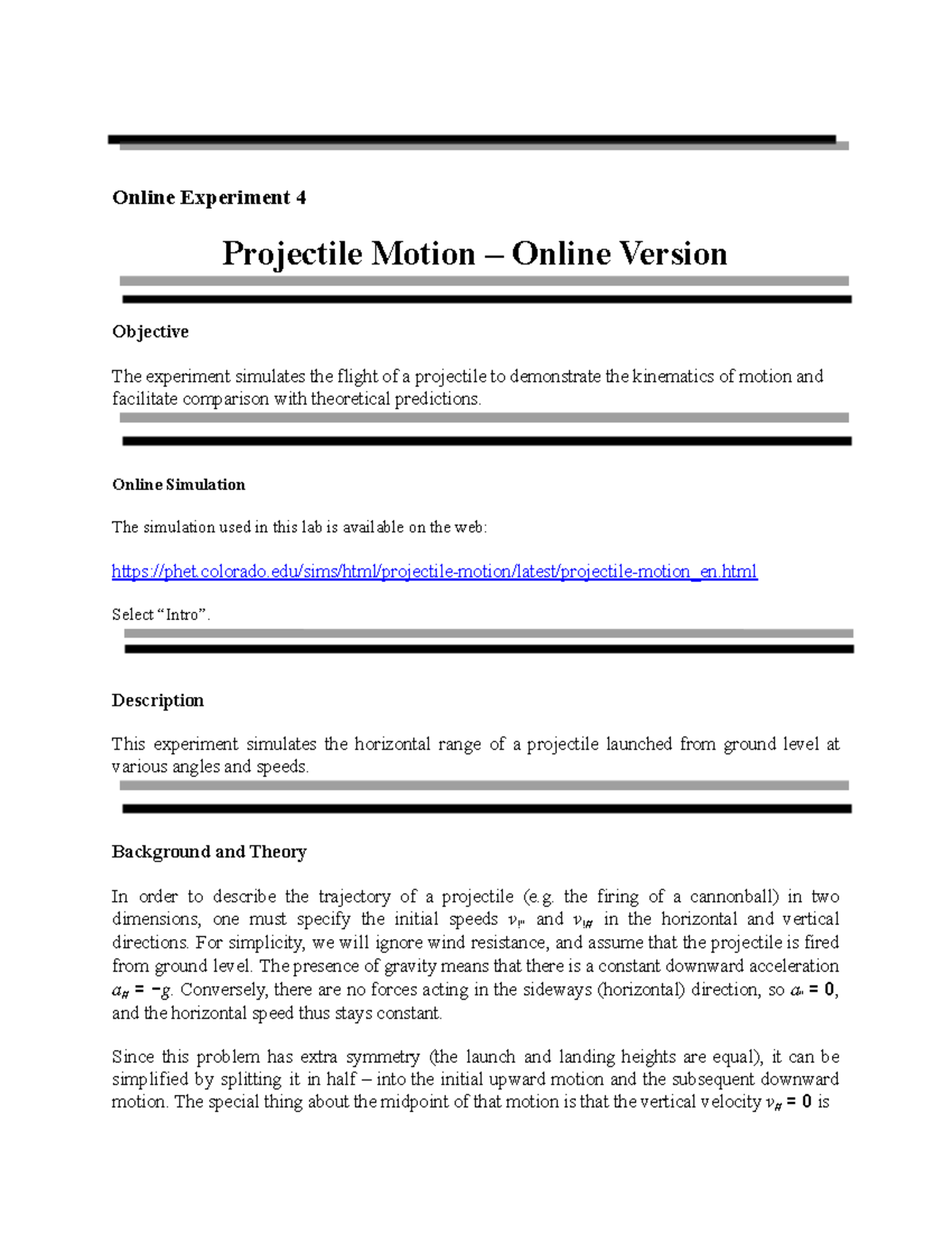 OL Experiment 4: Online Study on Projectile Motion Mechanics - Studocu