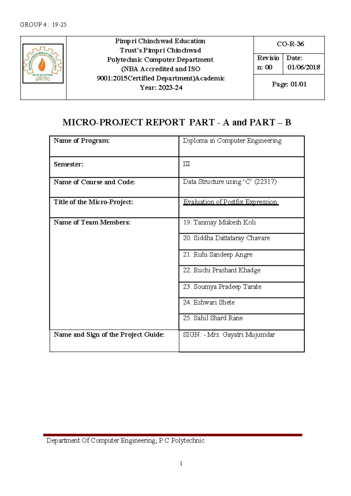 DSU Microproject: Evaluation of Postfix Expression in Data Structures (22317) - Studocu