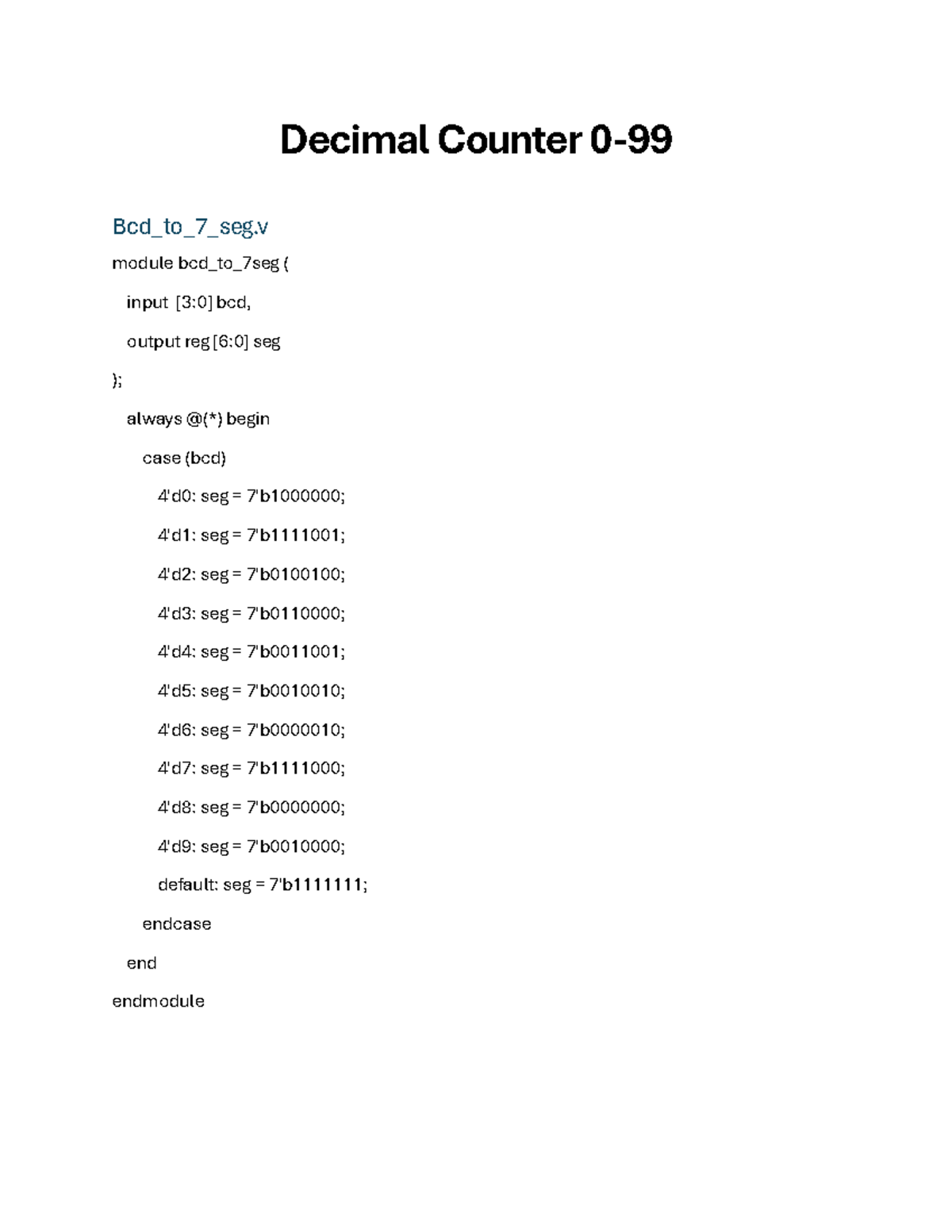 Decimal Counter Design: BCD to 7-Segment Display Module - Studocu