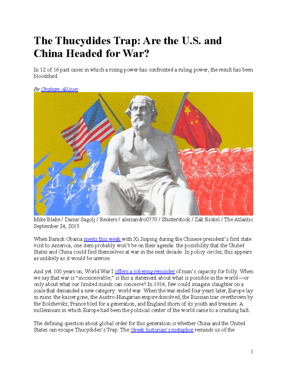 Allison The Thucydides Trap article - The Thucydides Trap: Are the U ...