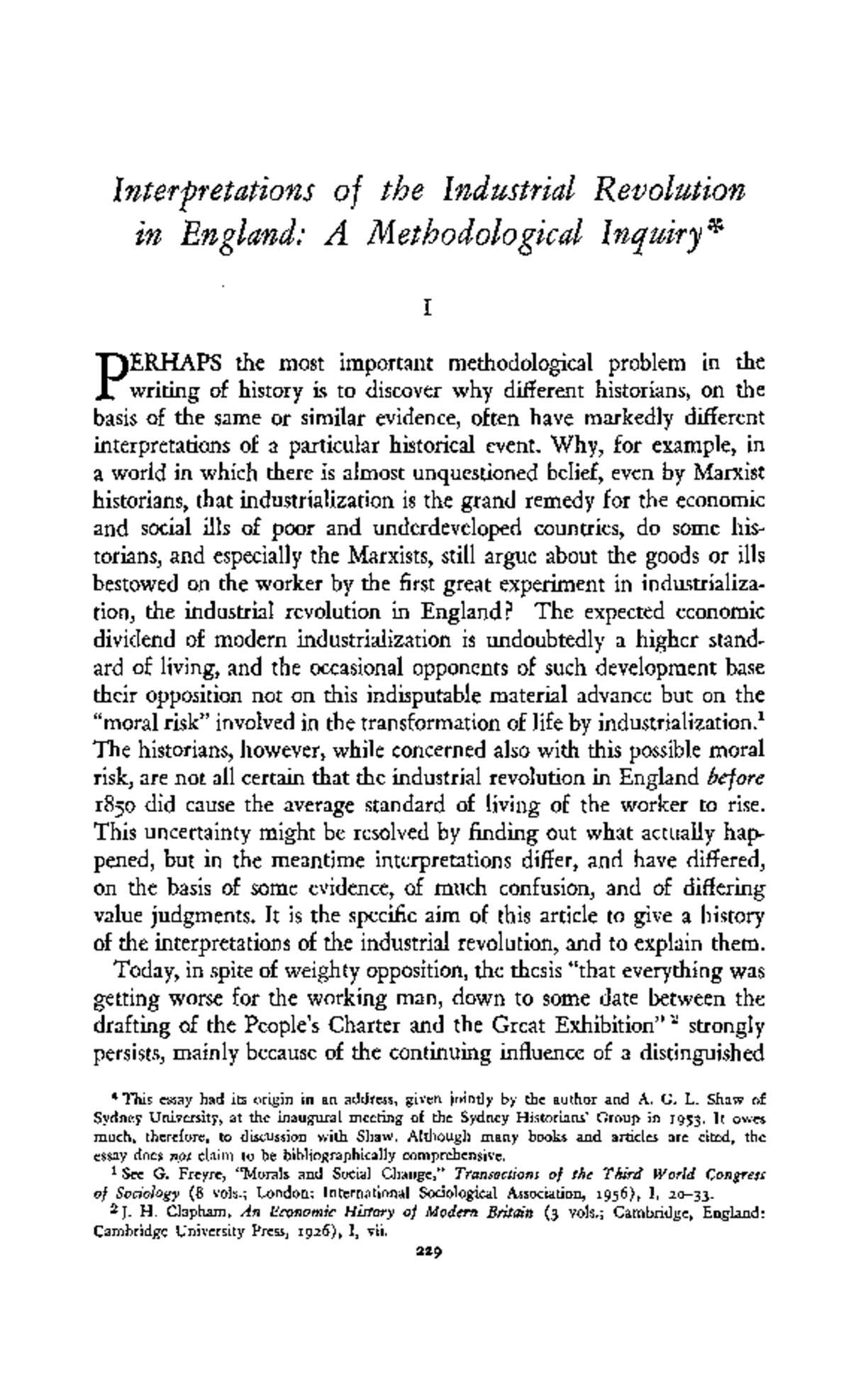 Interpretations of the Industrial Revolution in England: A Historical ...