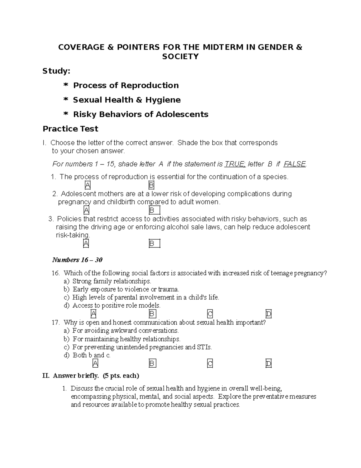 Coverage Pointers for Midterm Exam in GENDER SOCIETY - Studocu