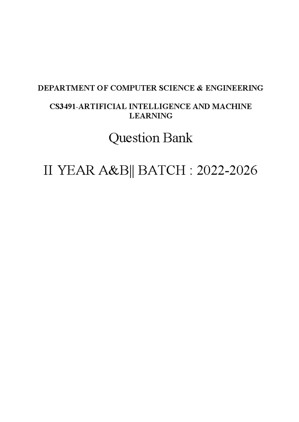 CS3491 - Question Bank for Artificial Intelligence & Machine Learning ...