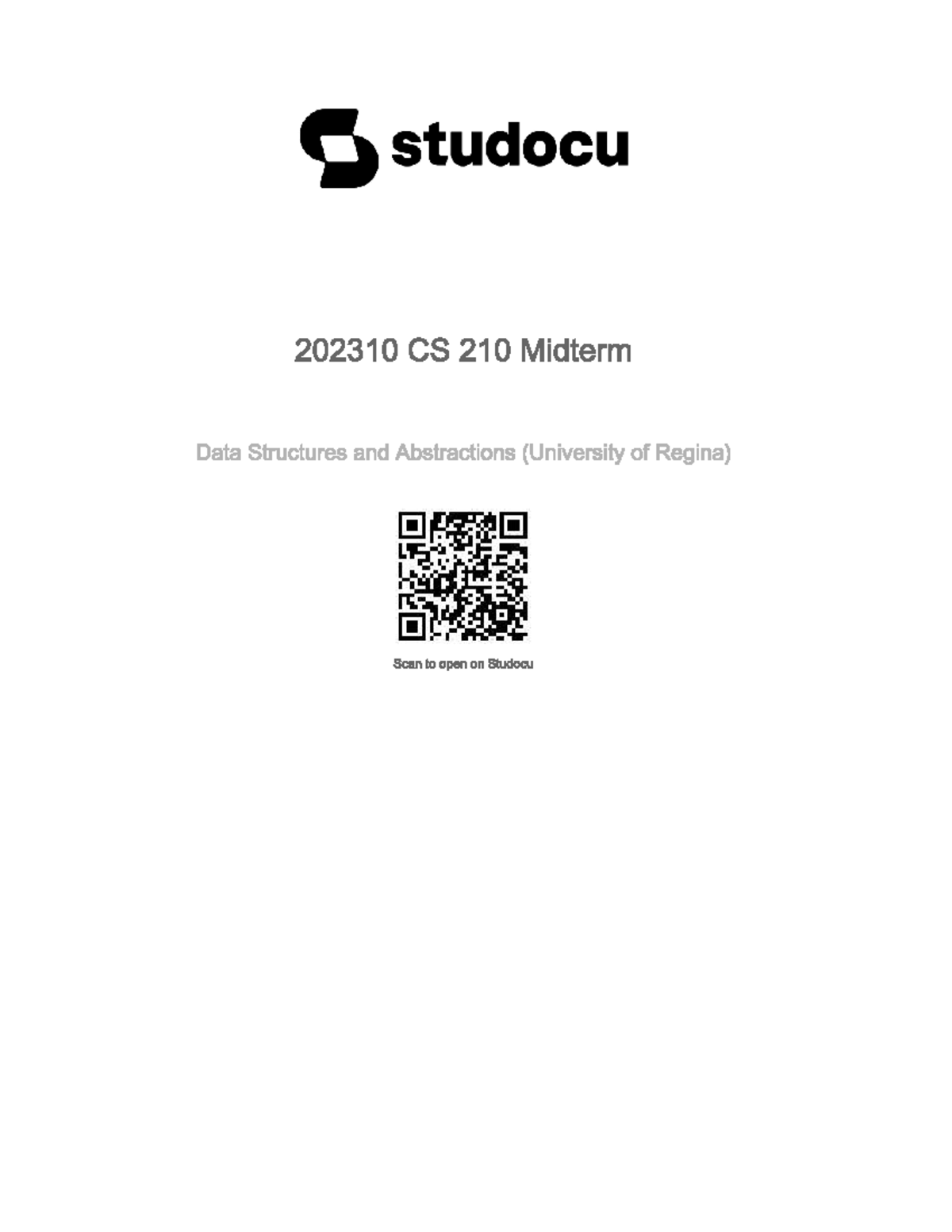 CS 210 Midterm Practice Paper - Data Structures & Abstractions - Studocu