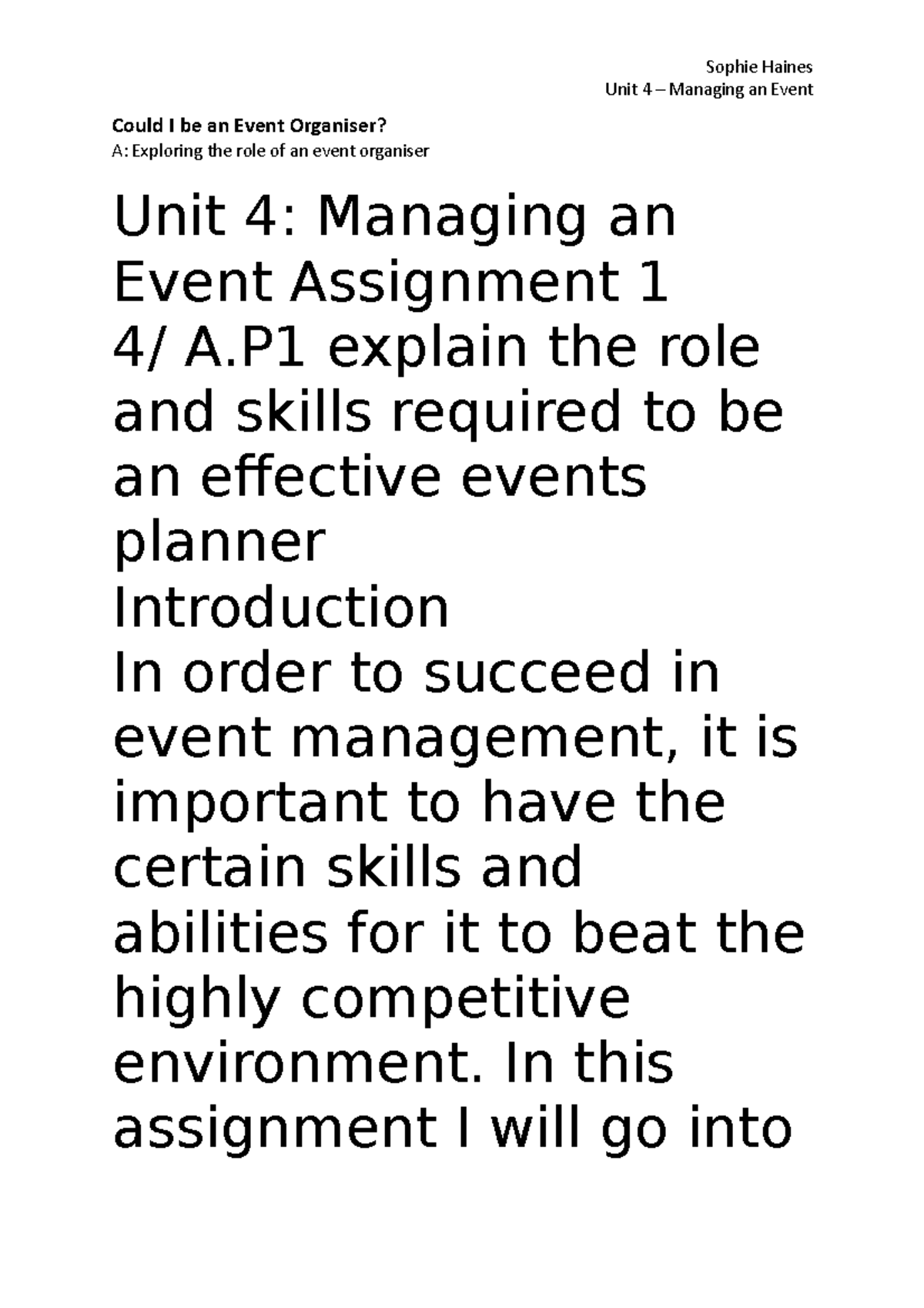 Unit 4 - Event Management: Assignment 1 - Exploring Event Planner Roles ...