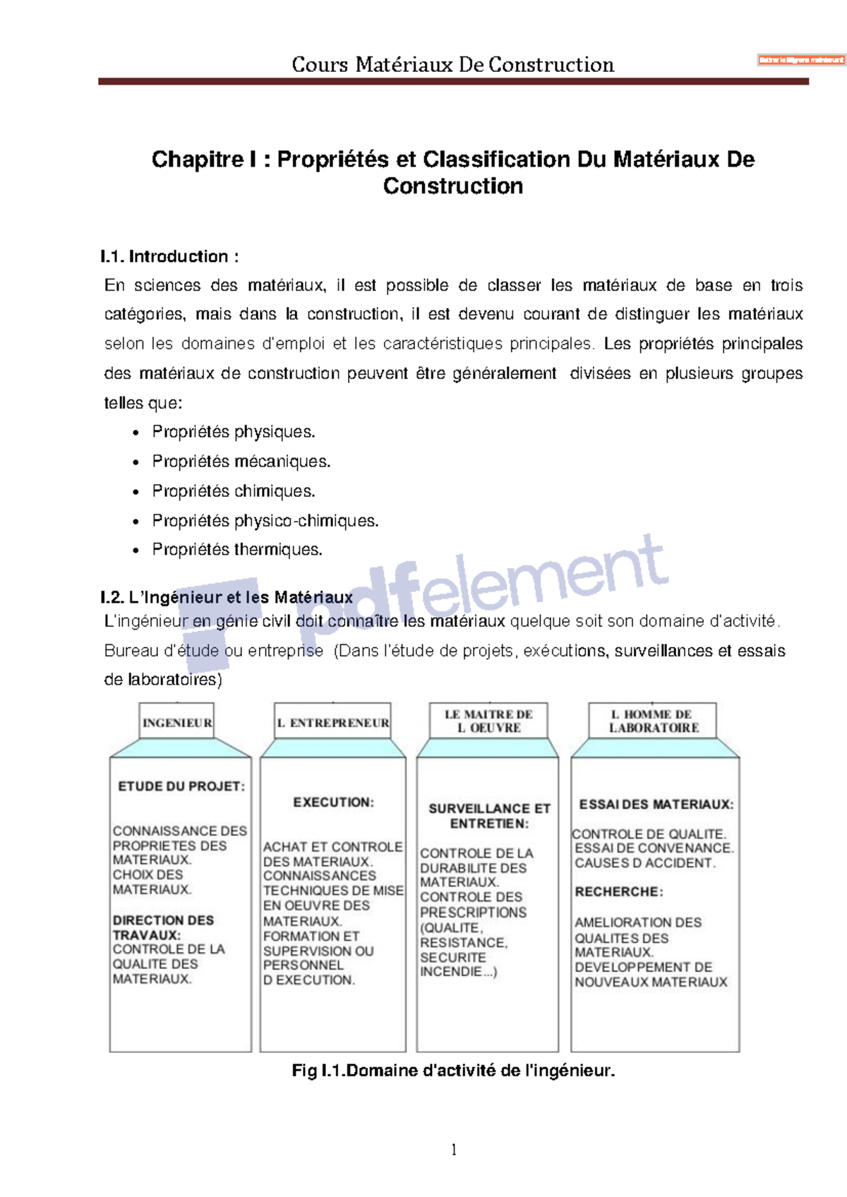 Chapitre I : Propriétés et Classification des Matériaux de Construction ...