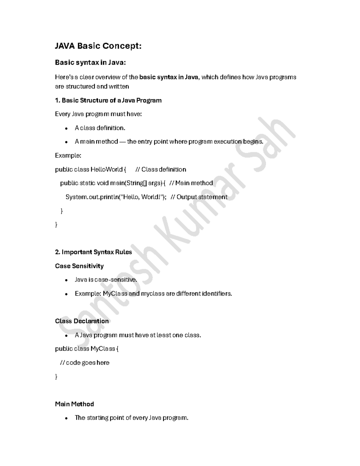 JAVA Basic Concepts: Overview of Syntax, Variables, and Operators - Studocu