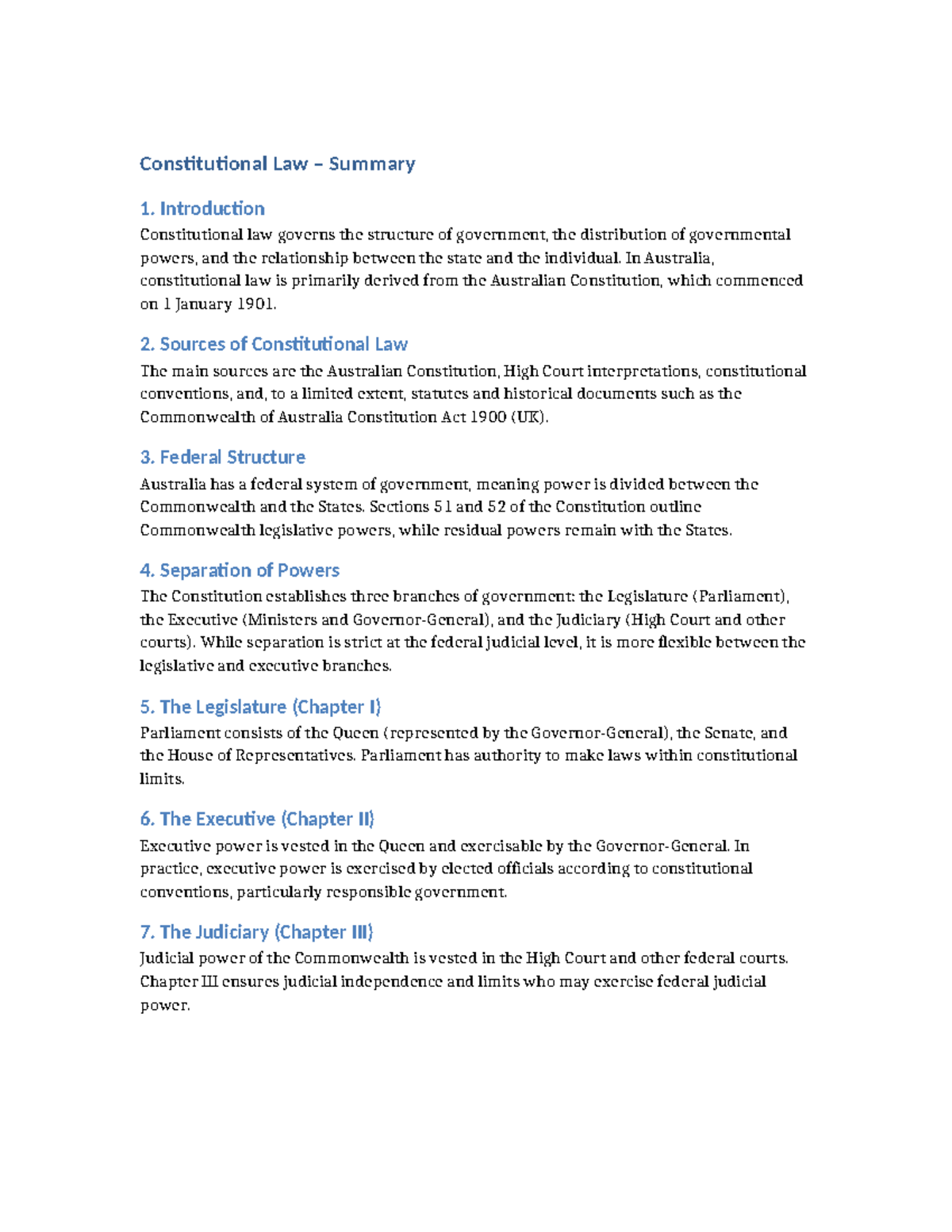 Constitutional Law Summary: Key Concepts and Structure - Studocu