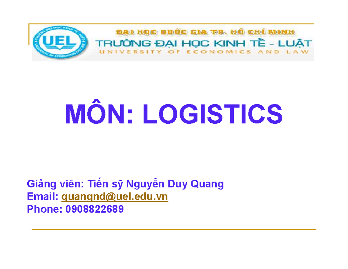 Chương 1 - Tổng Quan Về Logistics (Môn: Logistics) - Studocu
