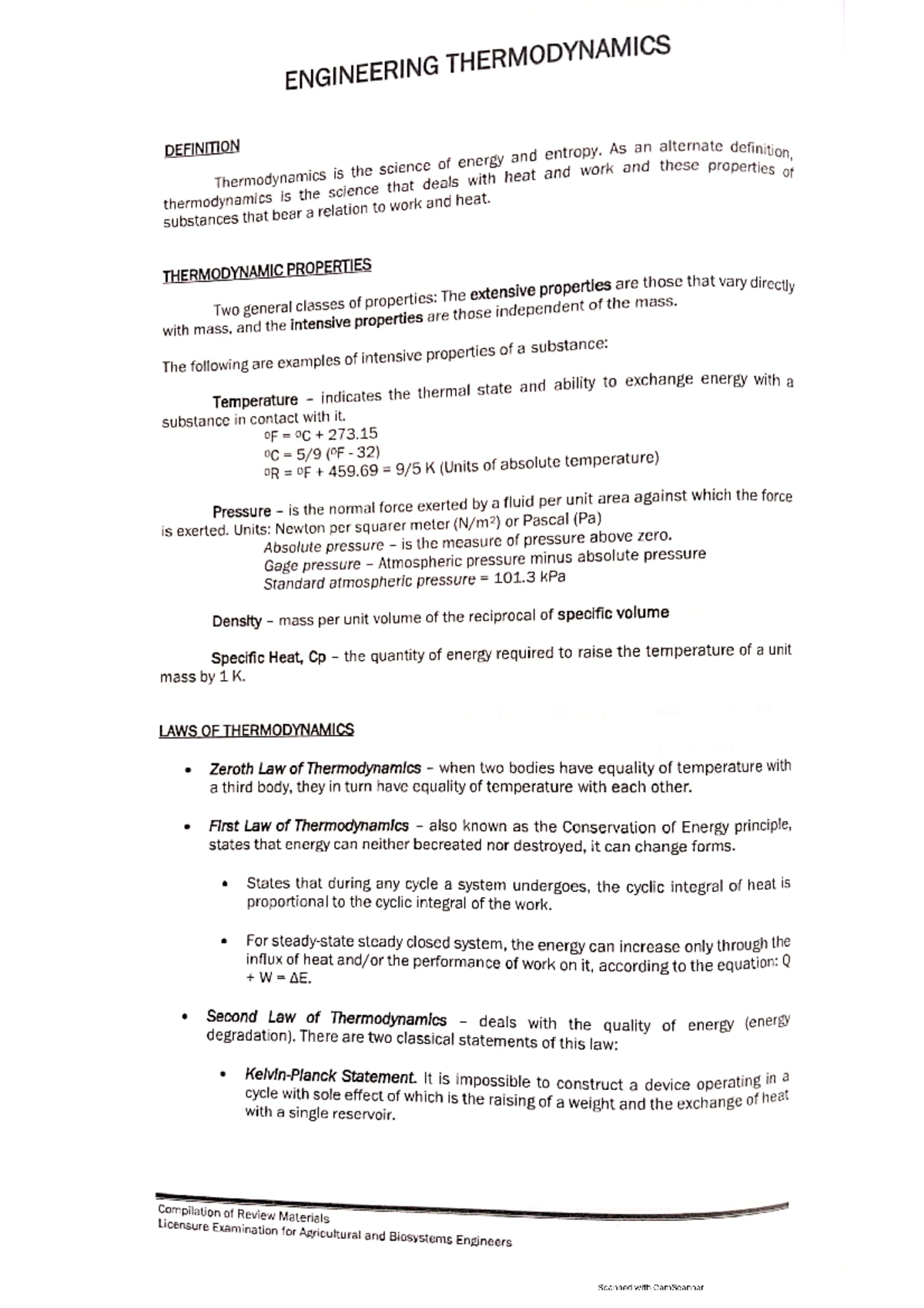 ENGR 101: Thermodynamics Overview and Key Concepts for Exam - Studocu