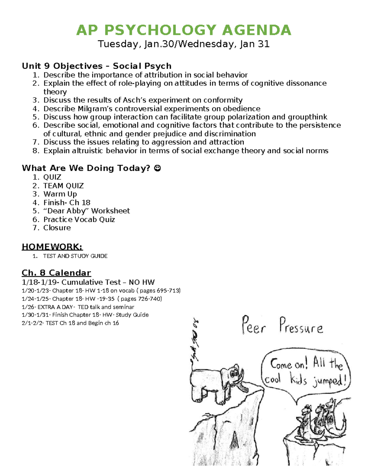 AP Psychology Jan 30-31: Unit 9 Social Psychology Agenda - Studocu