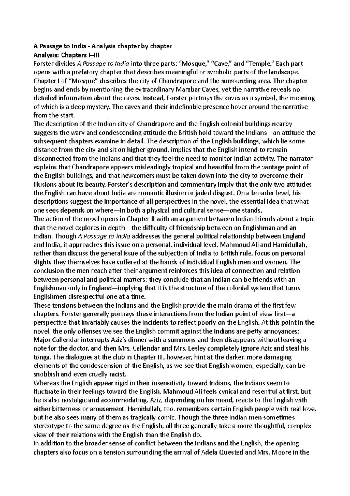 Forster A Passage to India analysis chapter-by-chapter - A Passage to ...