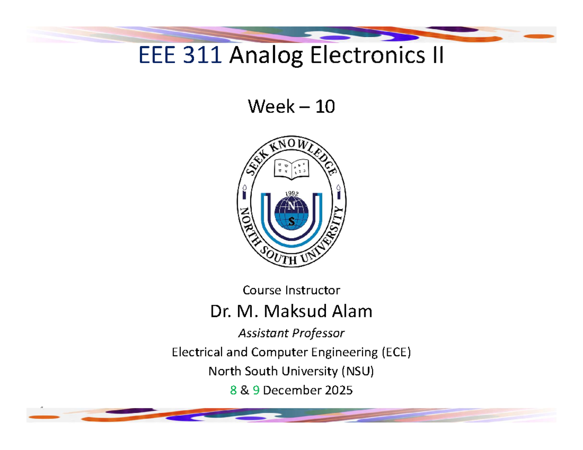 311 ECE Analog Electronics II Week 10: Feedback & Oscillator Circuits - Studocu