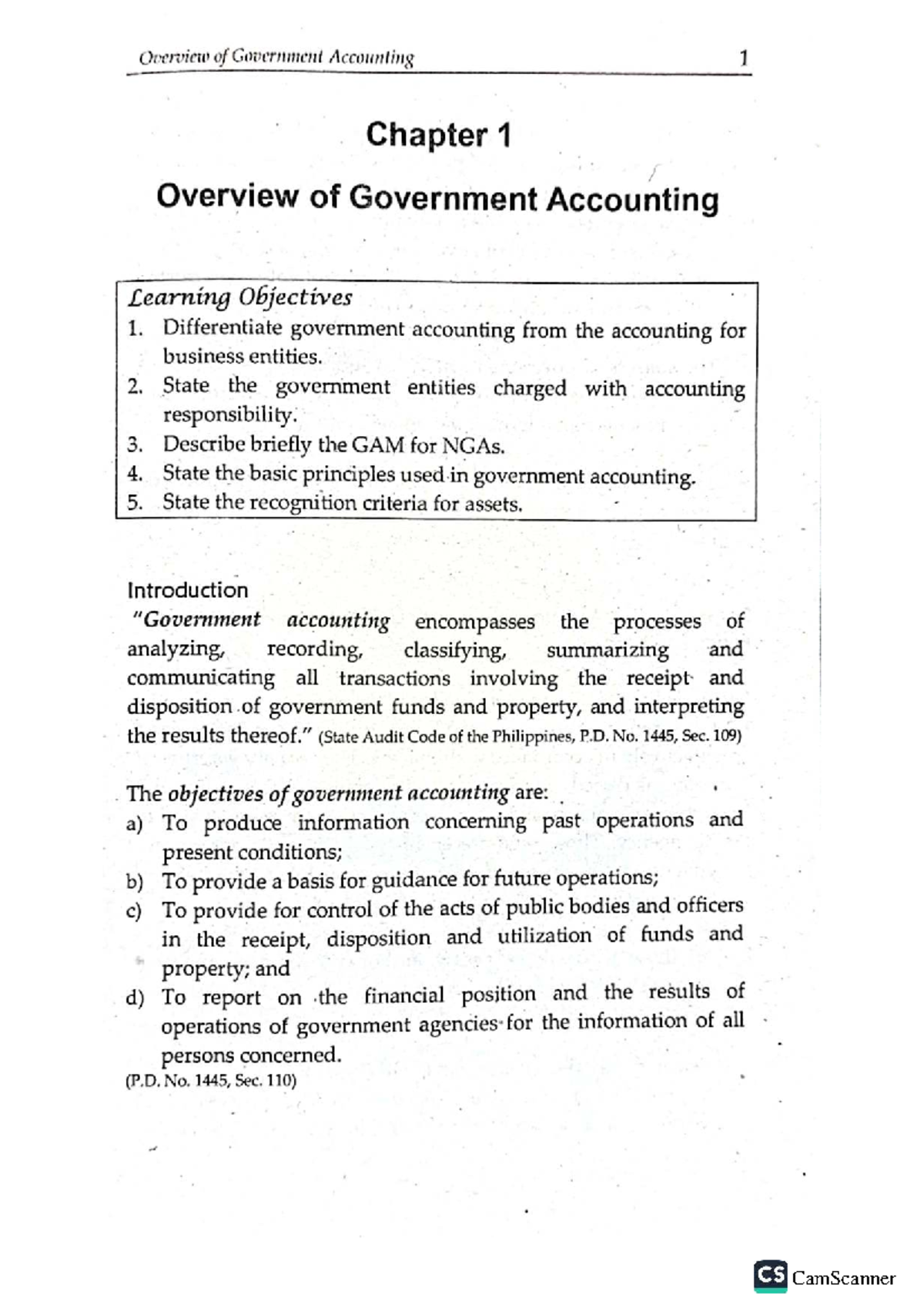 CS 2 Overview of Government Accounting: Key Concepts and Principles ...
