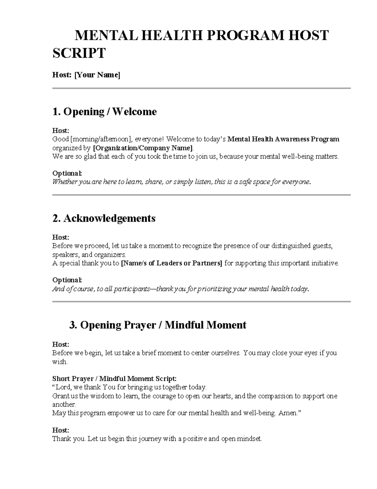 Mental Health Awareness Program Host Script - Studocu