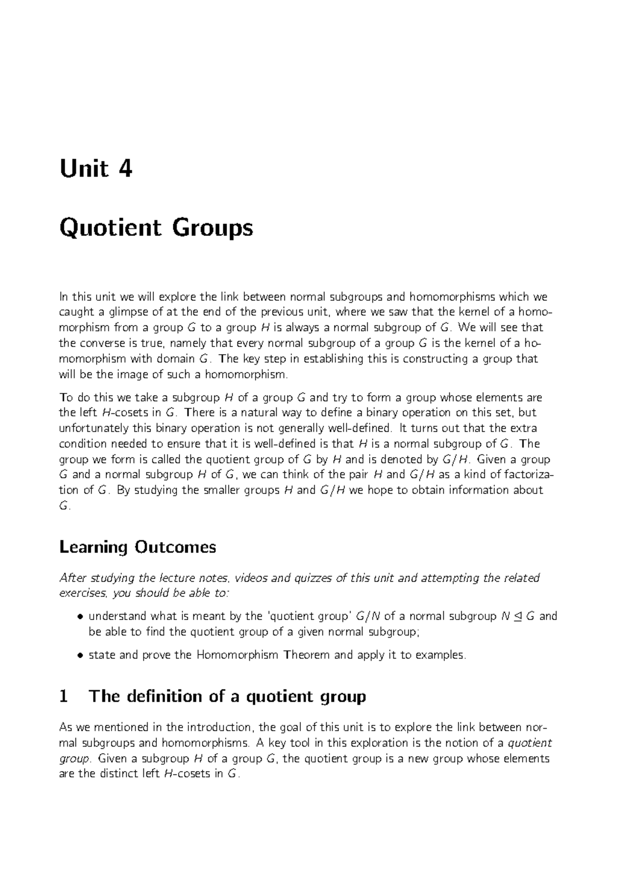 AA2 Notes - Unit 4: Exploring Quotient Groups in Abstract Algebra - Studocu