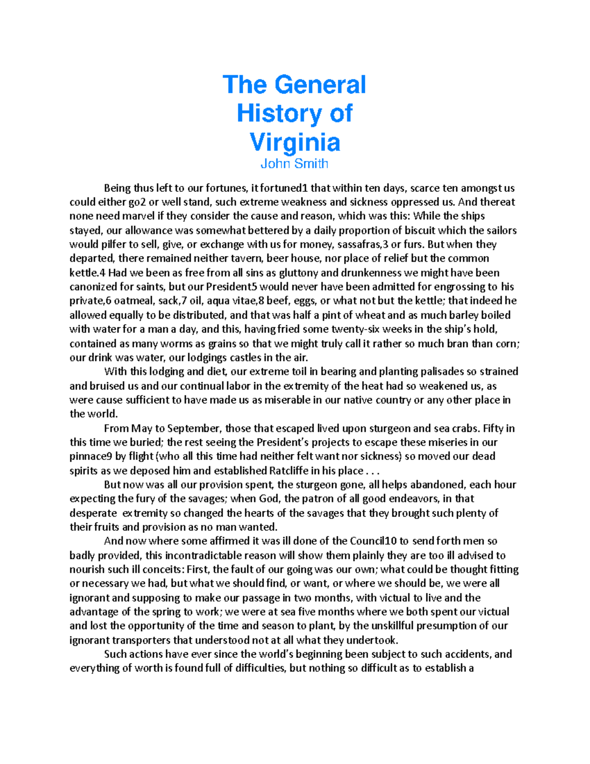 The General History of Virginia by John Smith: A Detailed Account - Studocu