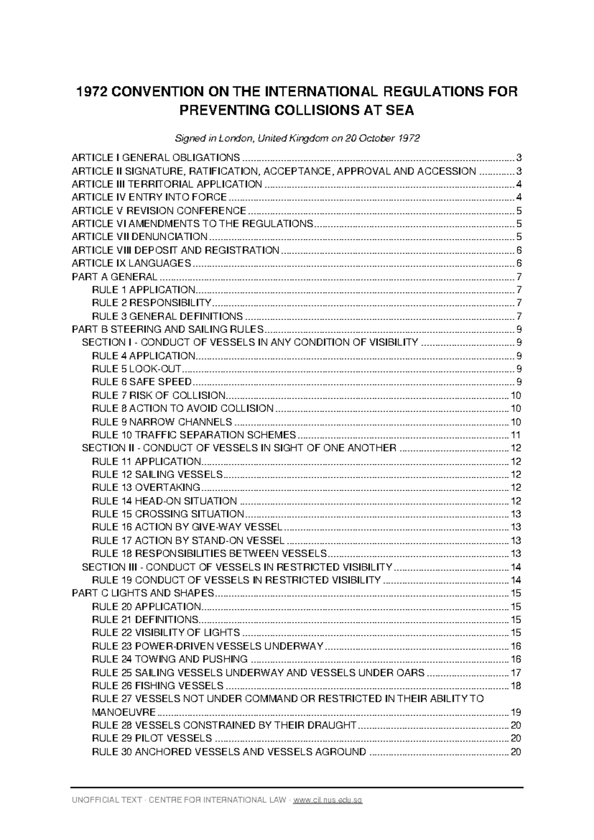 Colreg 1972: International Regulations for Preventing Collisions at Sea ...
