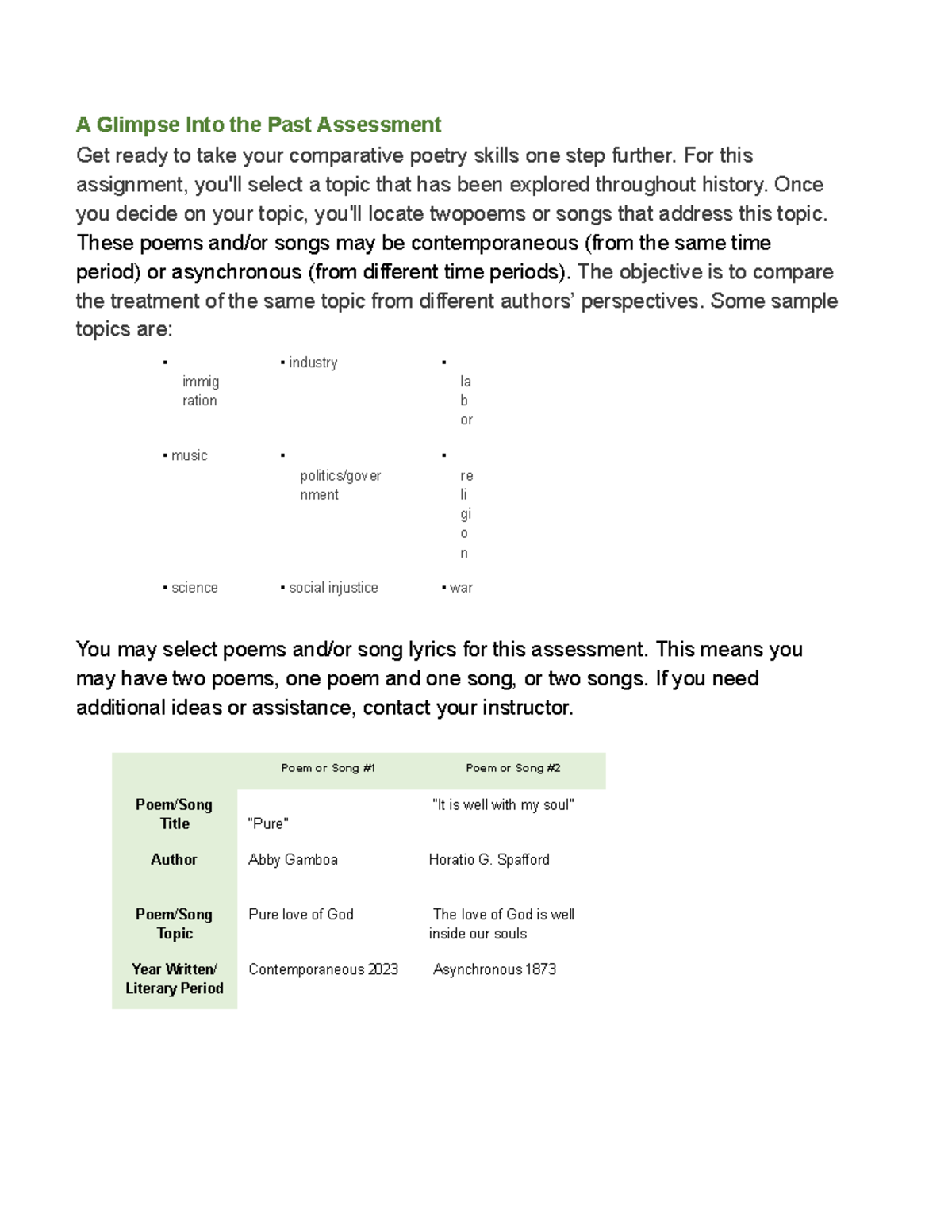A Glimpse Into the Past Assessment - For this assignment, you'll select ...
